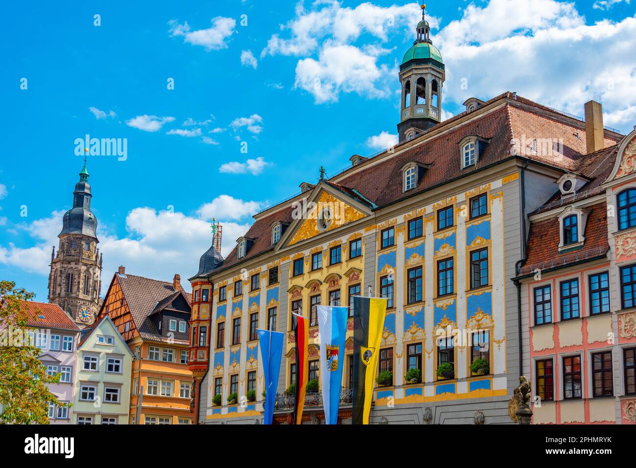 Town hall at Marktplatz square in the old town of German town Coburg ...