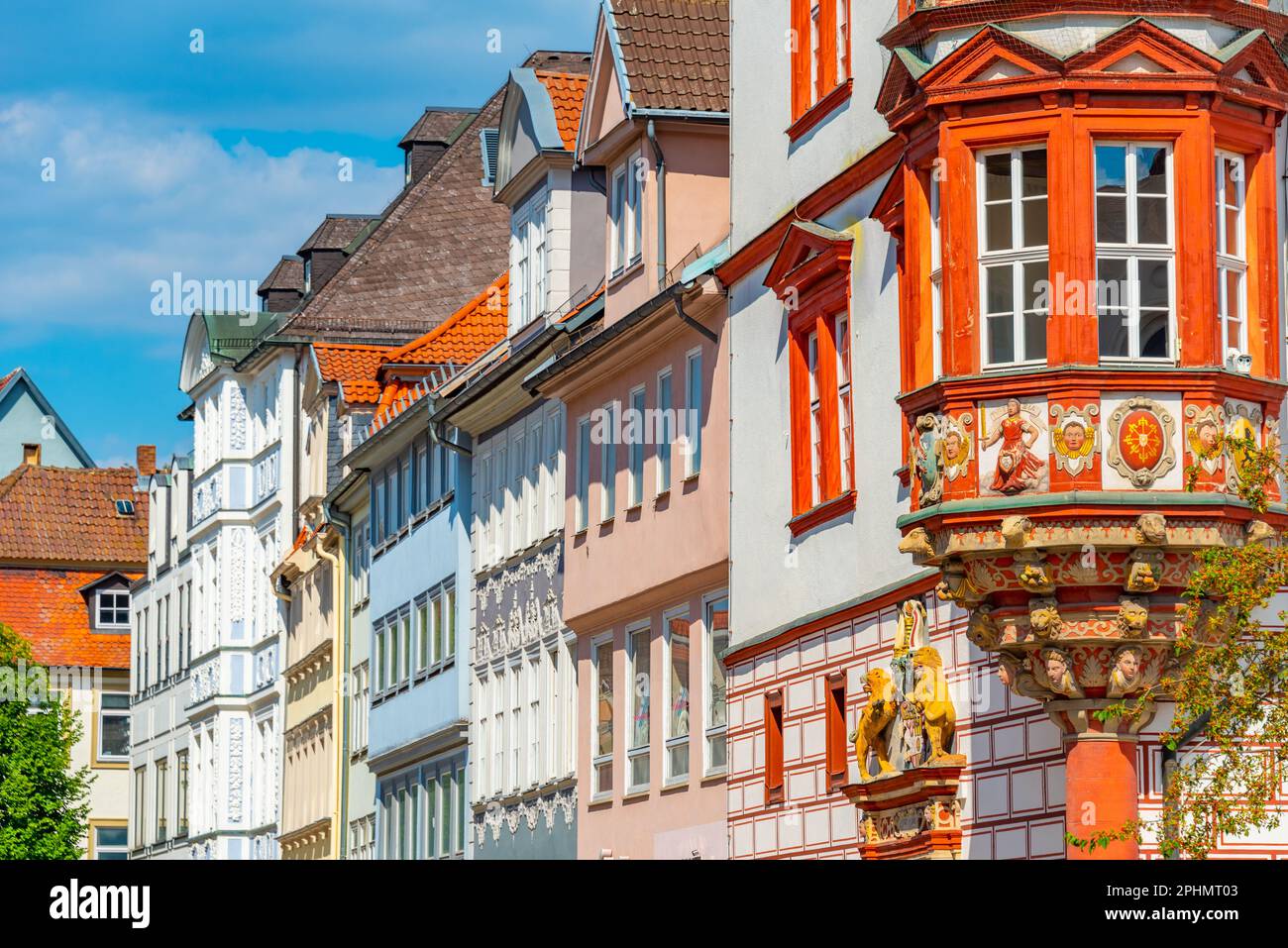 Facades of Marktplatz square in the old town of German town Coburg ...