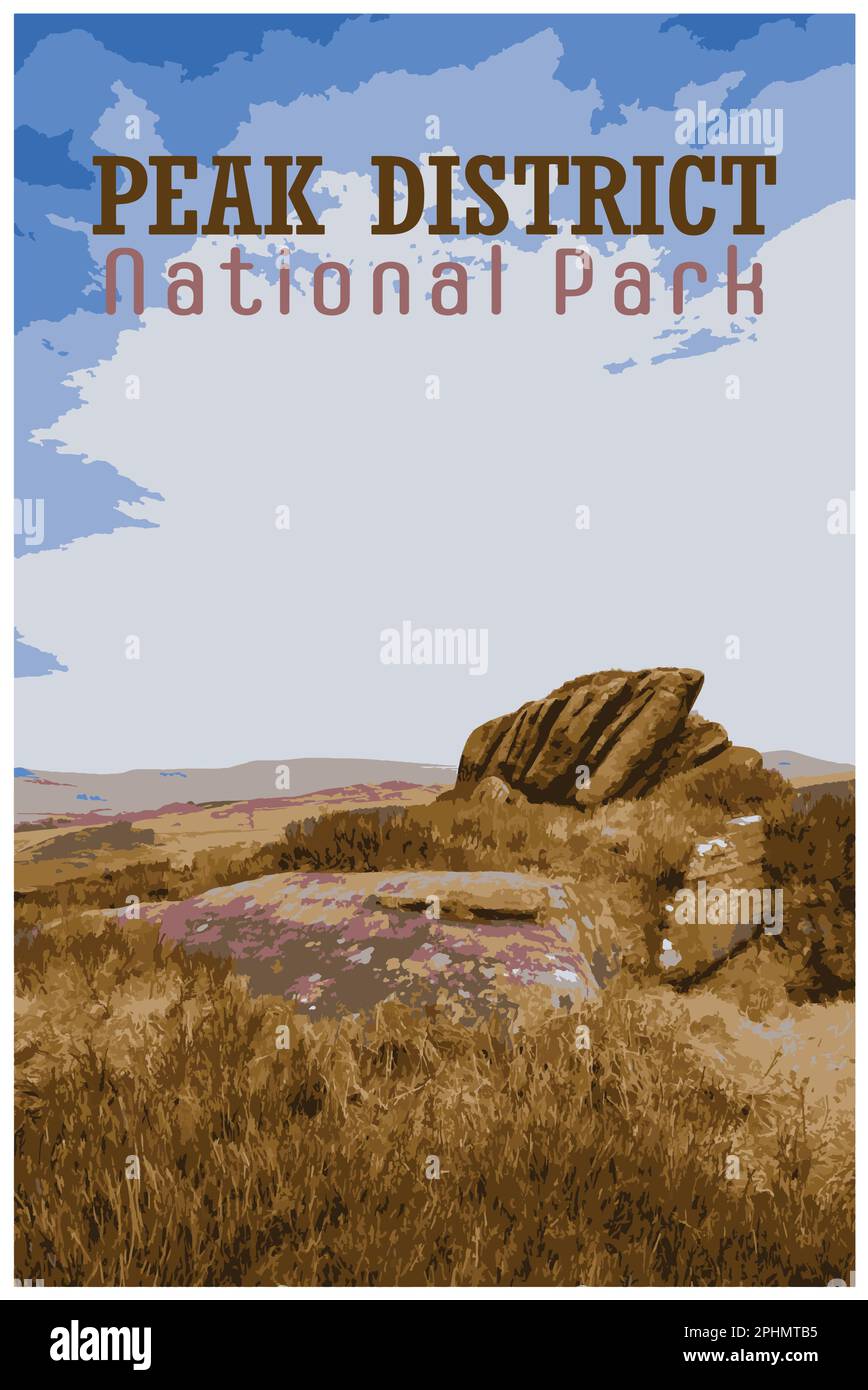 Nostalgic retro travel poster of the Peak District National Park ...