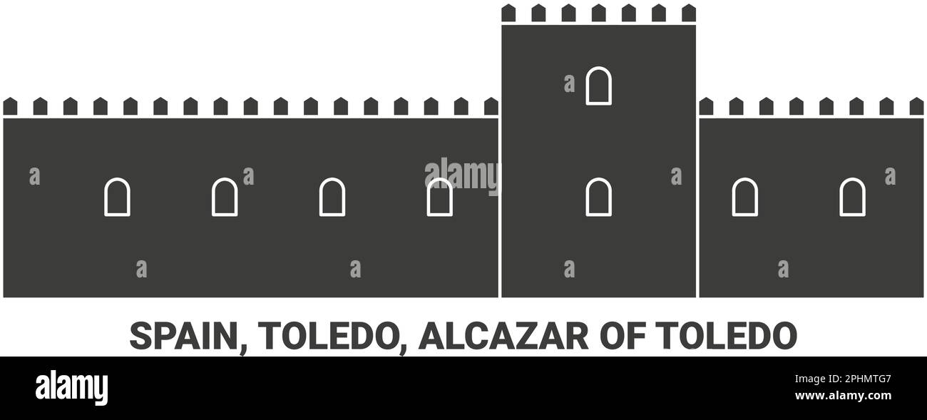 Spain, Toledo, Alcazar Of Toledo travel landmark vector illustration ...
