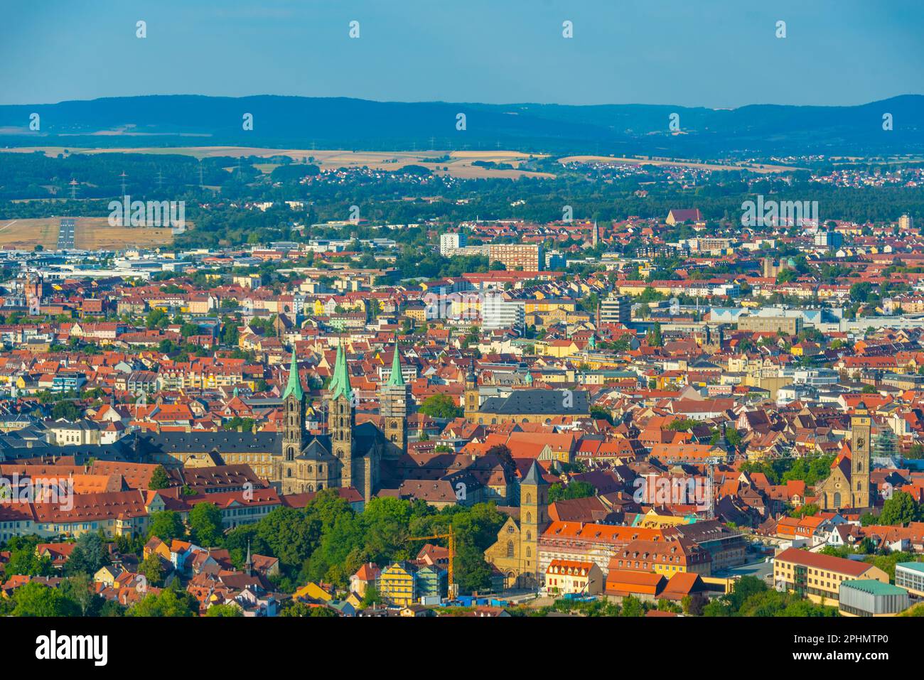 Panorama view of German town Bamberg with four spires of the cathedral ...