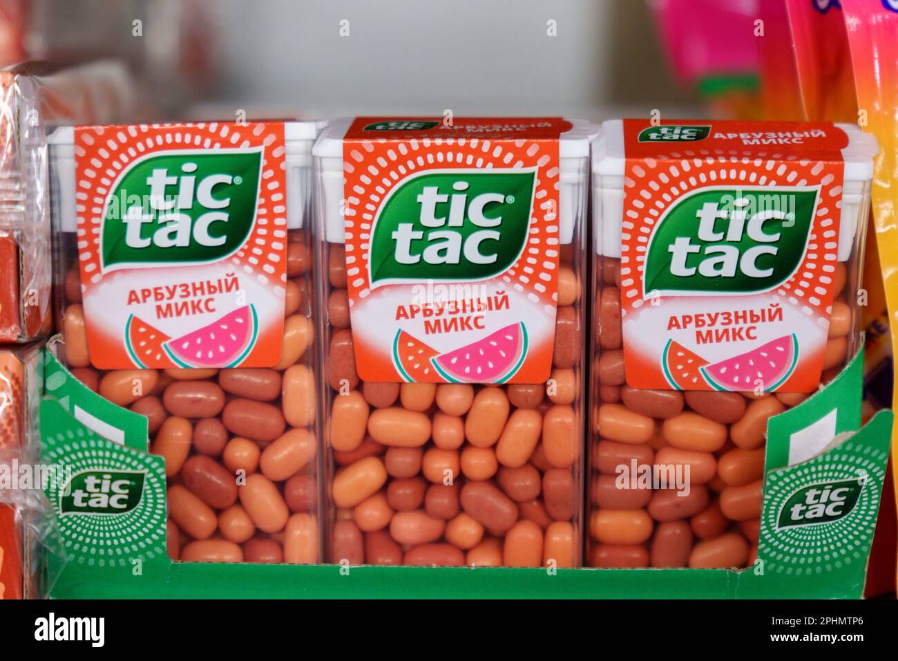 Tyumen, Russia-March 17, 2023: Tic Tac Candy package. Tic tac is ...
