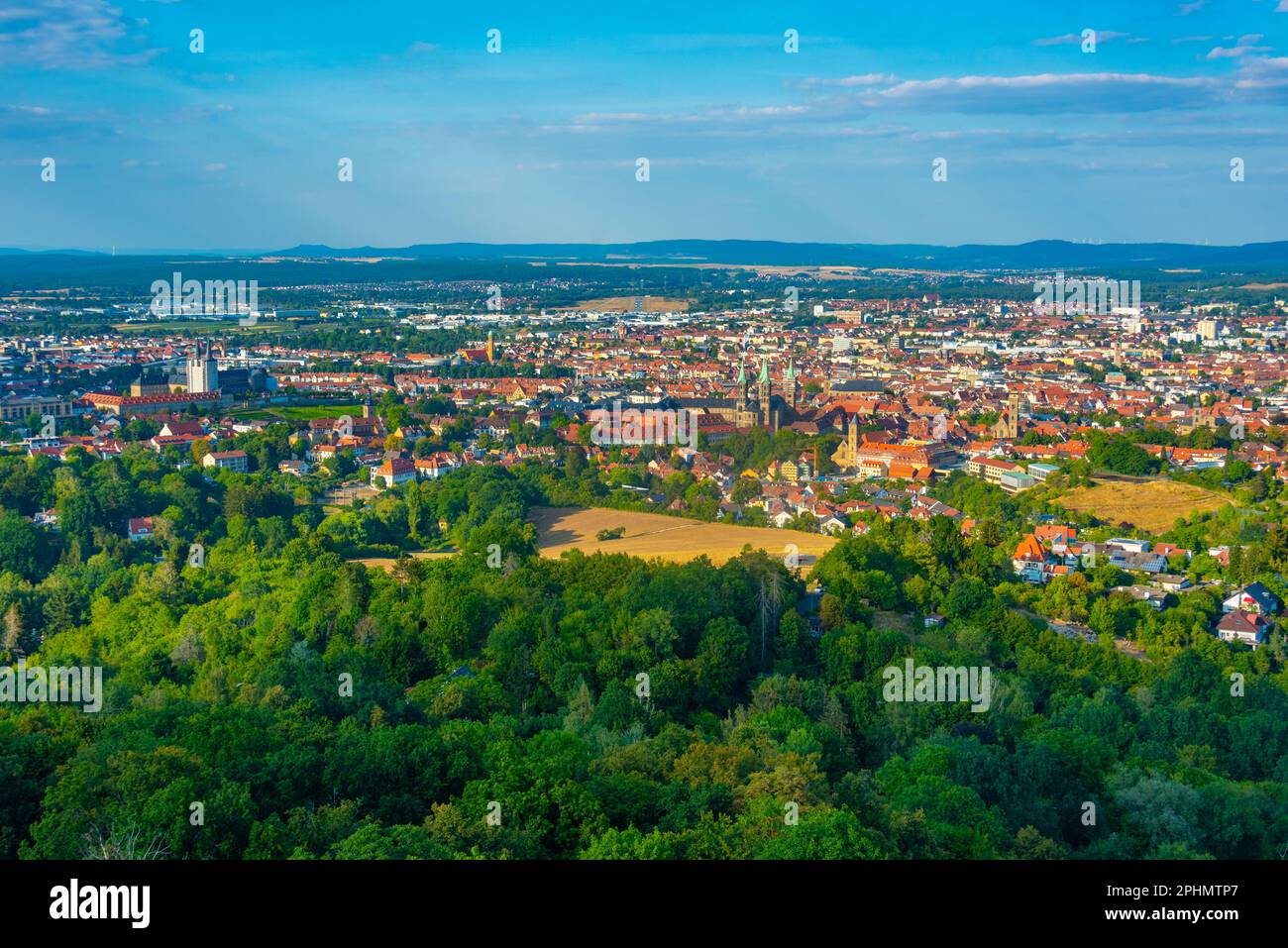 Panorama view of German town Bamberg with Michelsberg monastery and ...