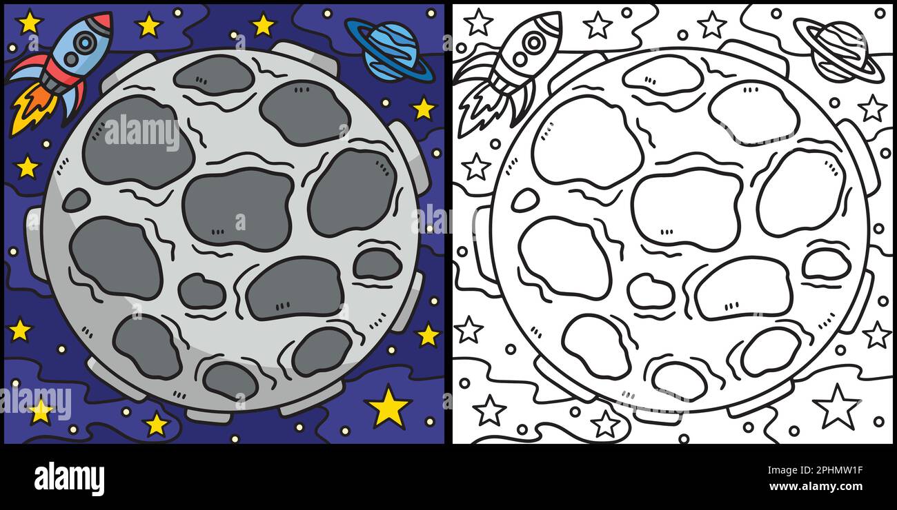 Planet And Rocket Ship Coloring Page Illustration Stock Vector Image ...