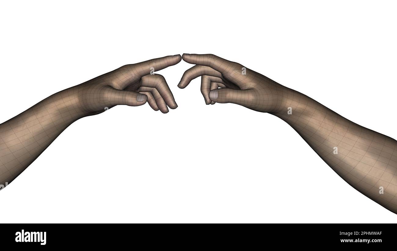Two male hands touch with index fingers on a white background Stock ...
