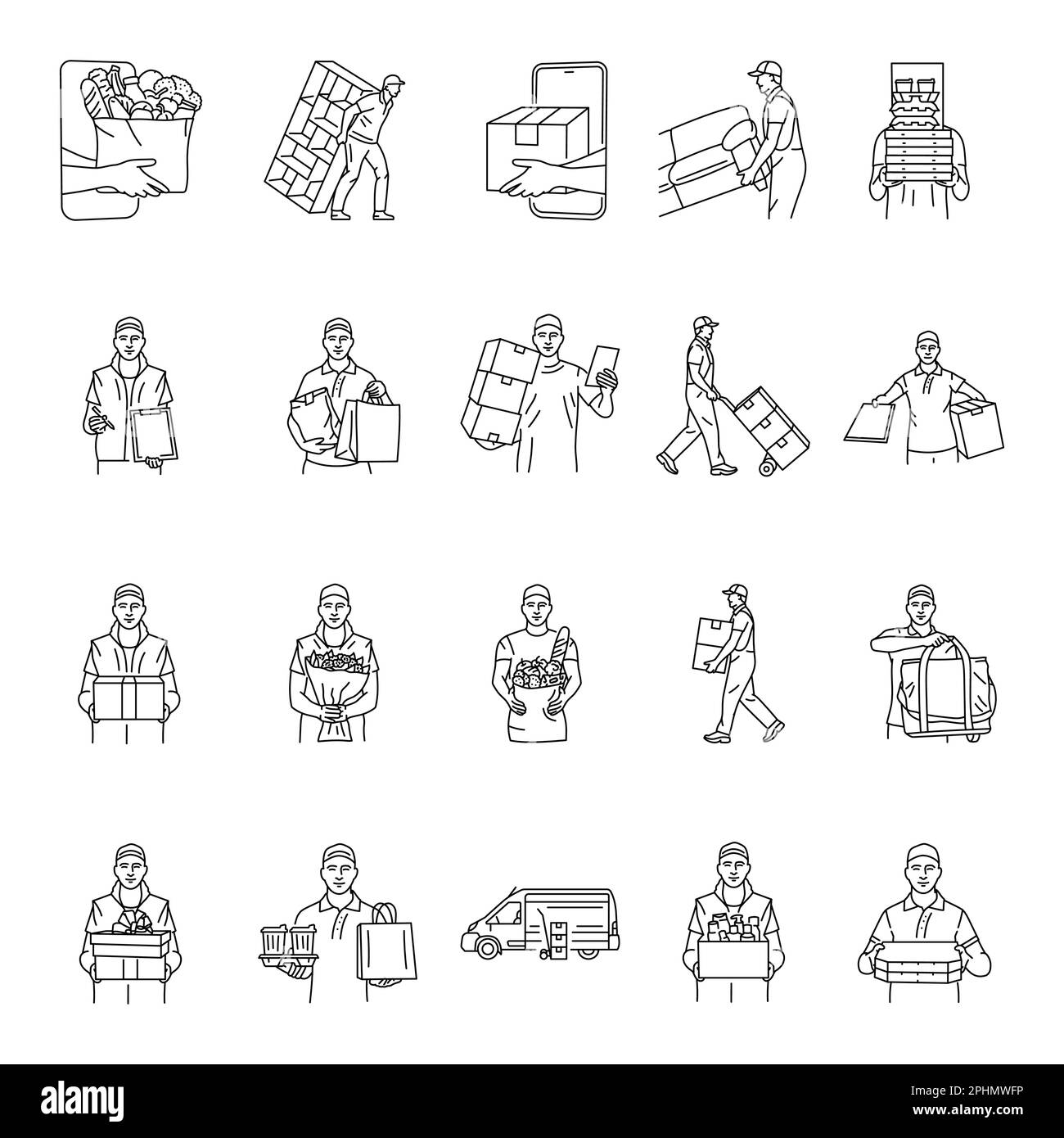 Delivery service black line icons set. Pictograms for web page, mobile ...