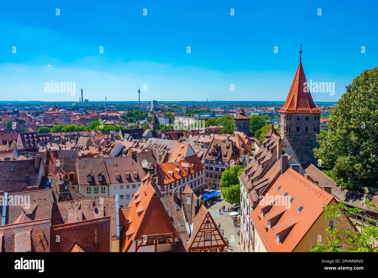 Panorama view of German town Nürnberg from Kaiserburg castle Stock ...