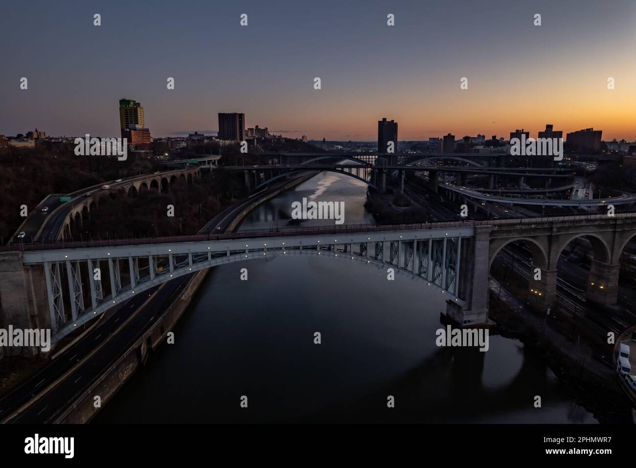 An aerial view over the Highbridge walkway, which crosses the Harlem ...