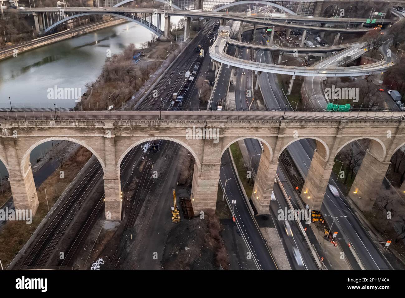 An aerial view over the Highbridge walkway, which crosses the Harlem ...