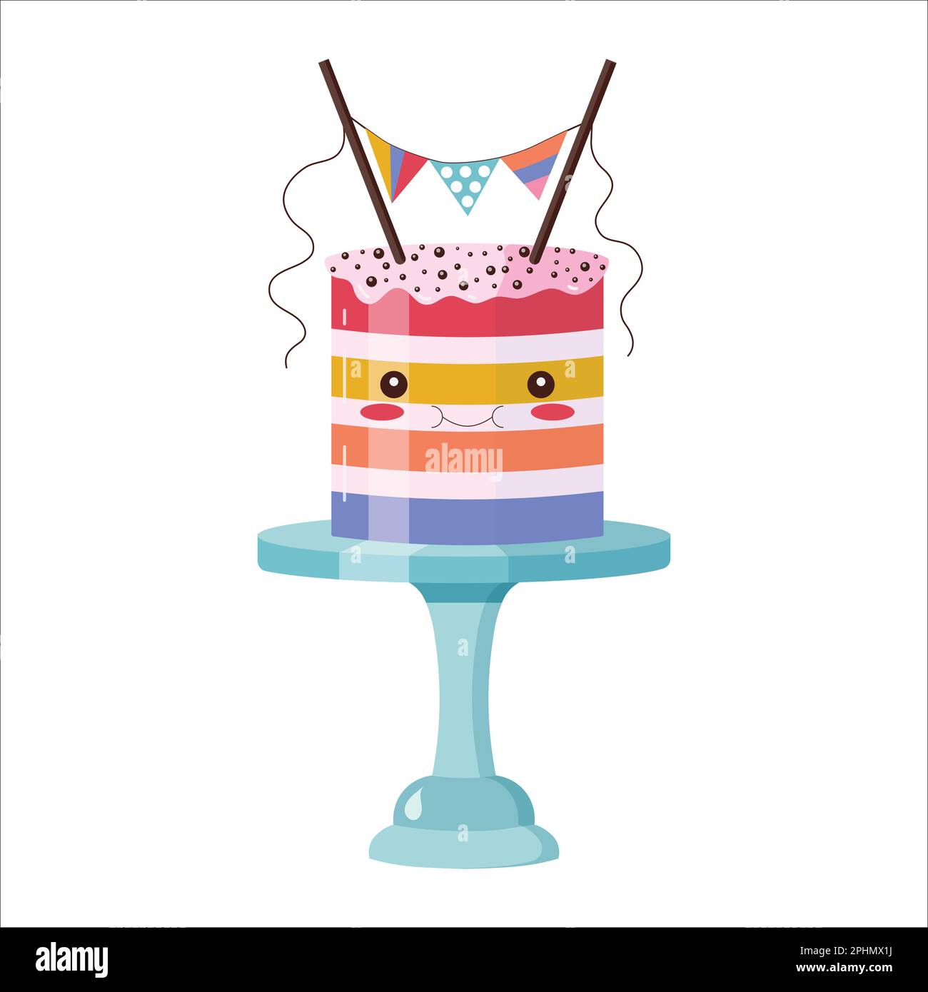 Cute Kawaii Birthday Celebration Party Cake Stock Vector Image & Art ...