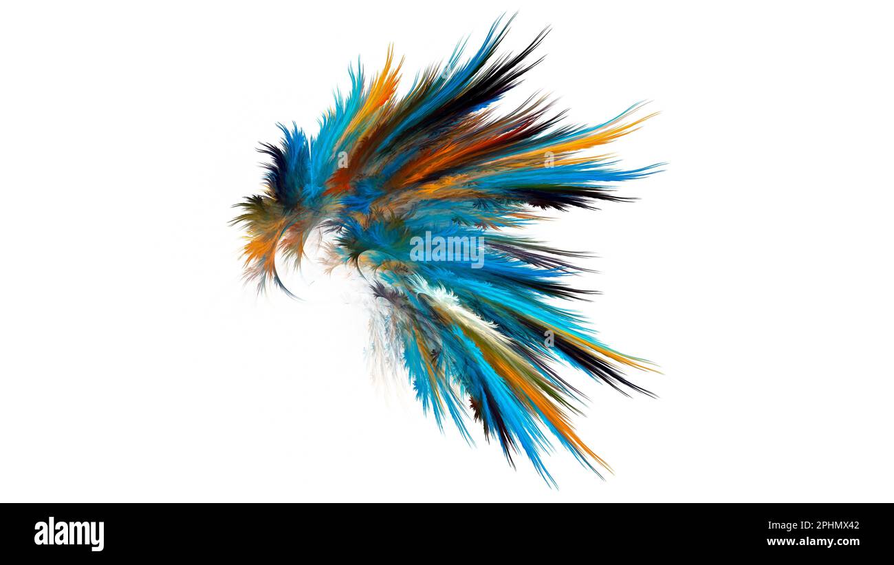 Abstract illustration with feather-like objects in colorful neon colors ...