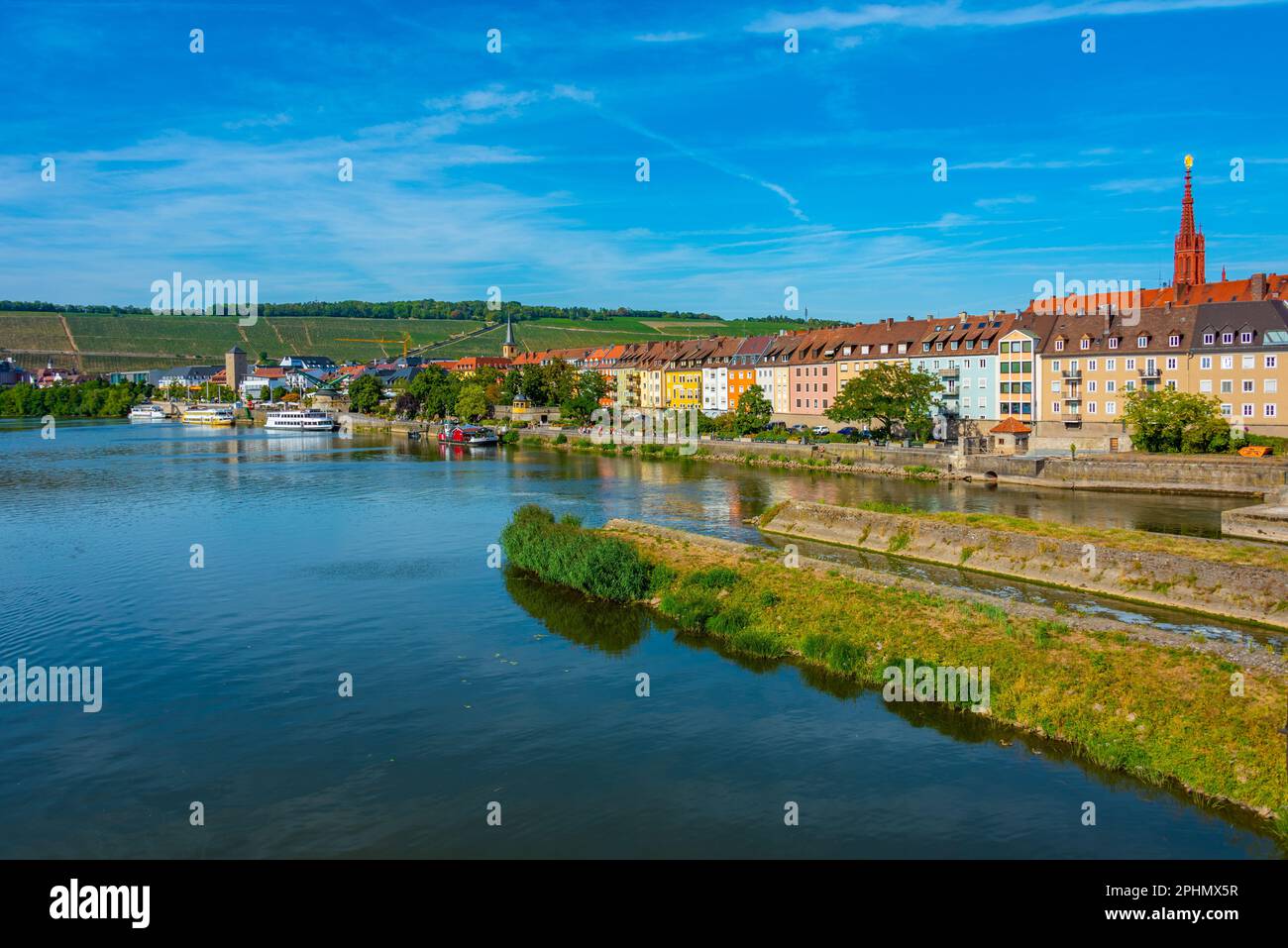 Colorful houses at waterfront of Main river in Würzburg, Germany Stock ...