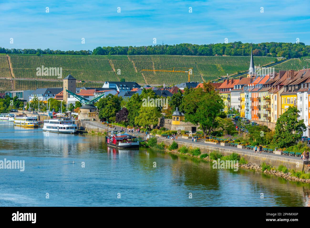 Colorful houses at waterfront of Main river in Würzburg, Germany Stock ...