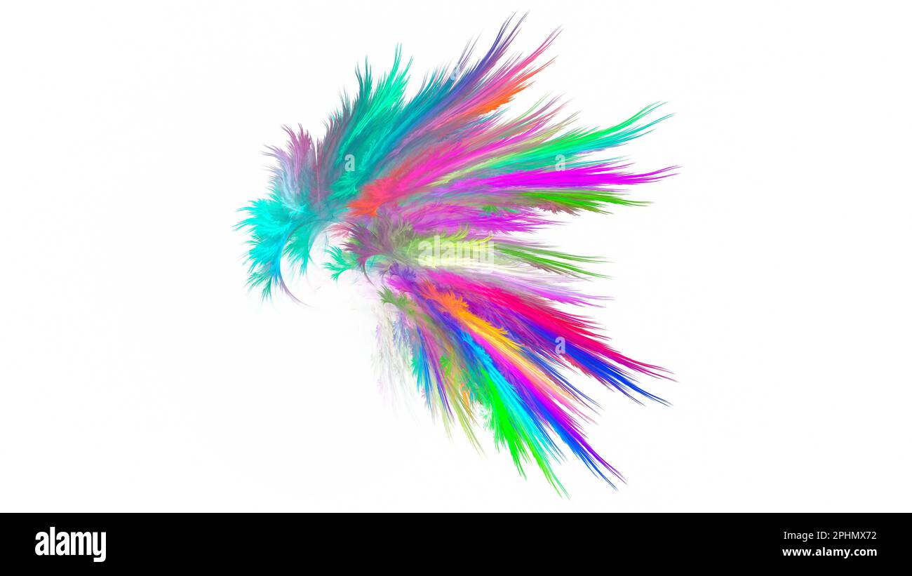 Abstract illustration with feather-like objects in colorful neon colors ...