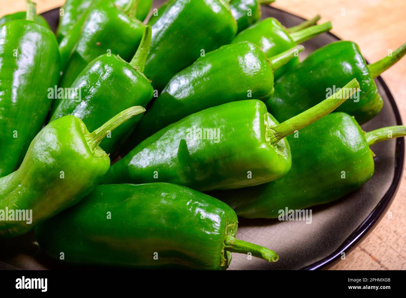 Fresh green mild padron pepper pementos, ready for grill or to be fried ...