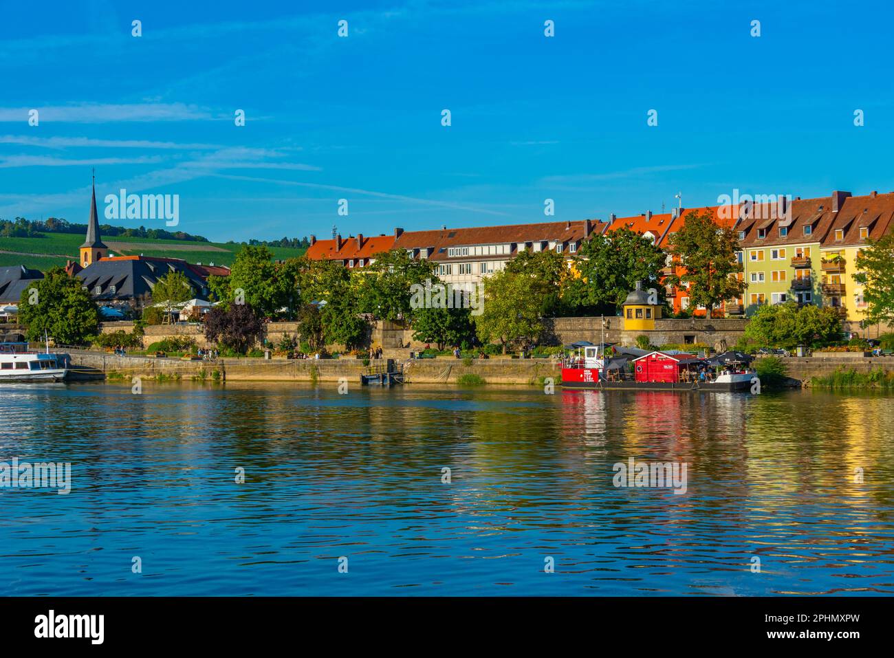 Colorful houses at waterfront of Main river in Würzburg, Germany Stock ...