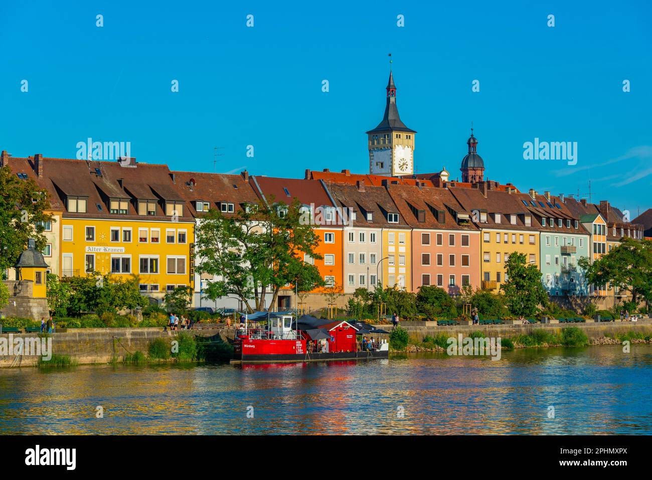 Colorful houses at waterfront of Main river in Würzburg, Germany Stock ...