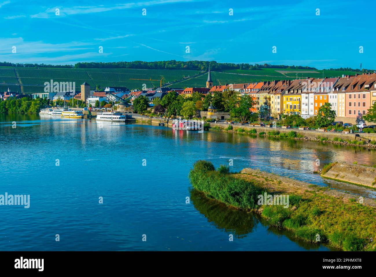 Colorful houses at waterfront of Main river in Würzburg, Germany Stock ...