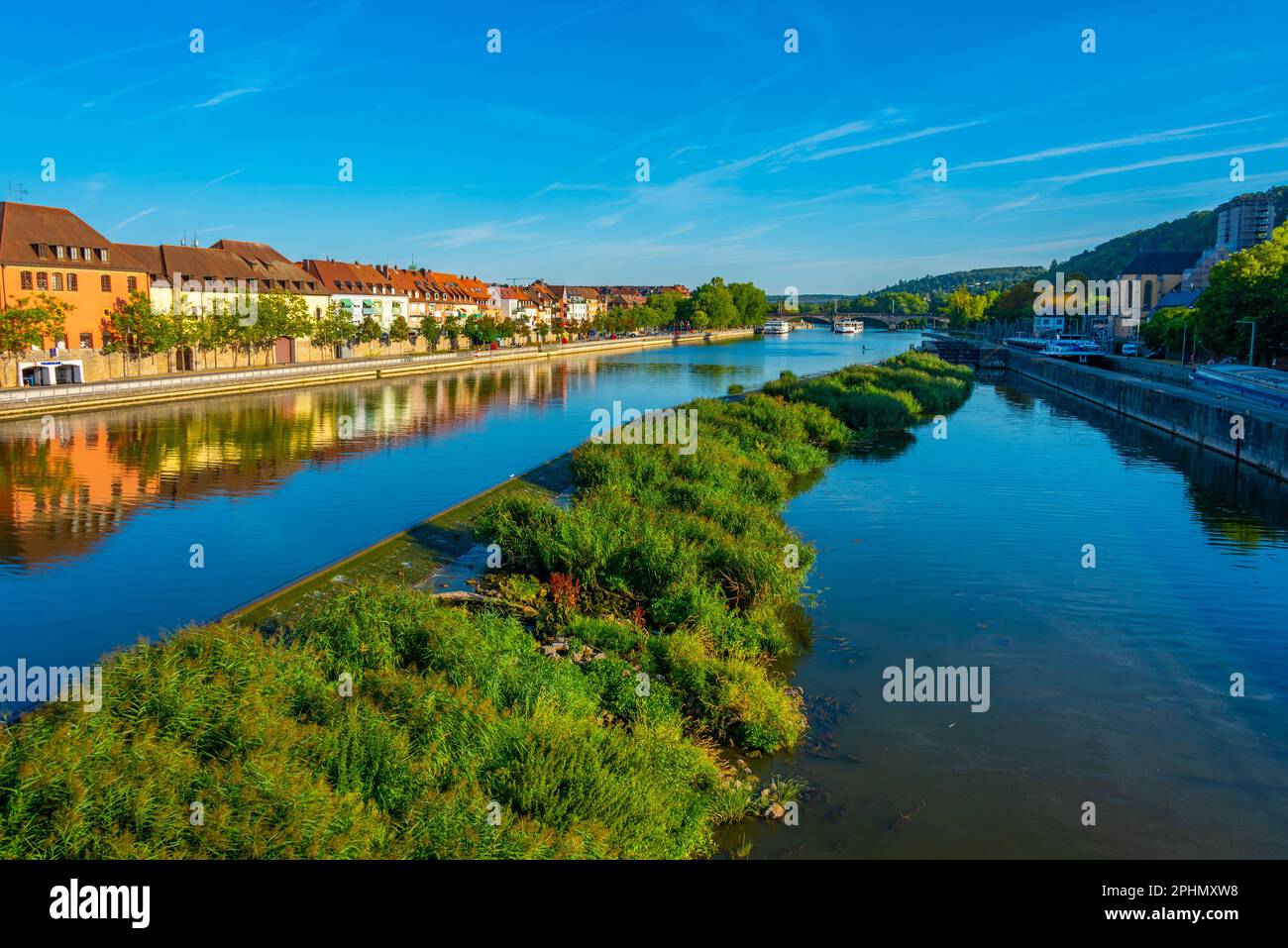 Colorful houses at waterfront of Main river in Würzburg, Germany Stock ...