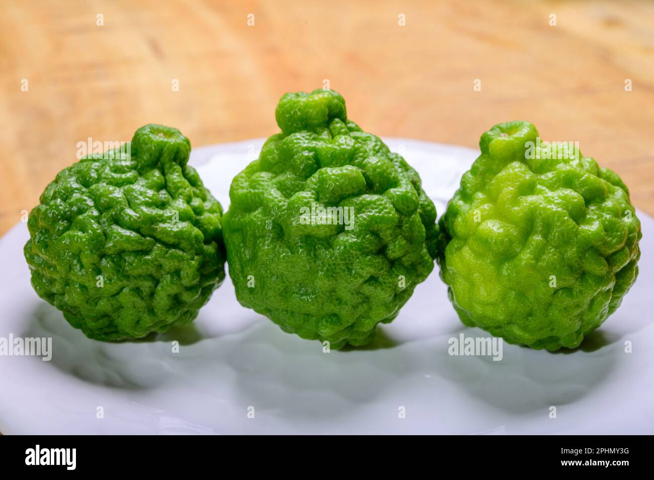 Citrus hystrix, green kaffir lime or makrut lime, citrus fruit native ...
