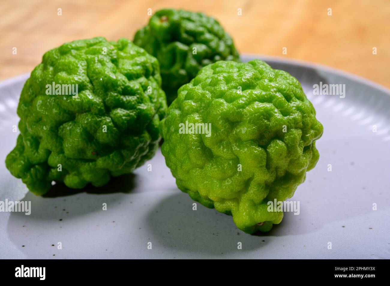 Citrus hystrix, green kaffir lime or makrut lime, citrus fruit native ...