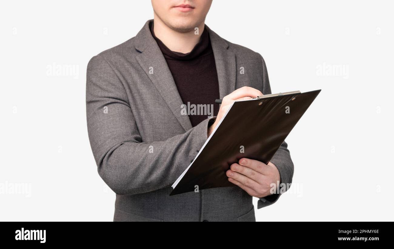 business note project checklist man clipboard Stock Photo - Alamy