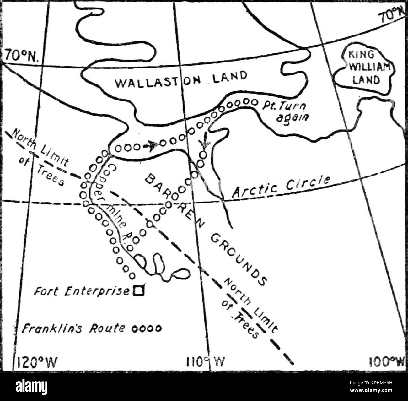 Map showing Franklin's descent of the Coppermine and retreat across the ...