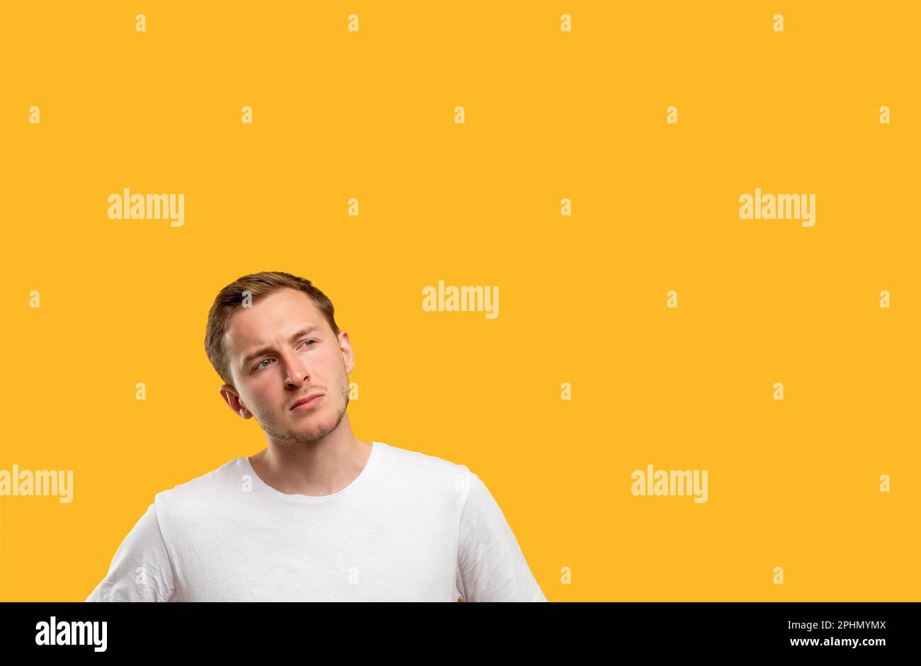curious man portrait promotional background offer Stock Photo - Alamy