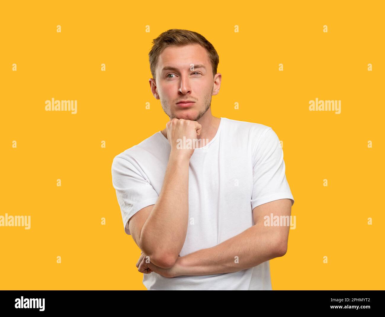 puzzled man portrait tough decision thinking idea Stock Photo - Alamy