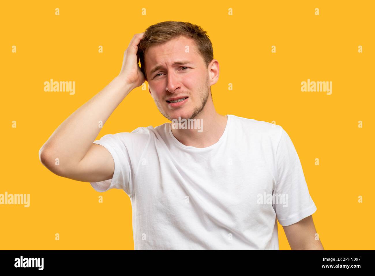 worried man portrait sad memories confused guy Stock Photo - Alamy
