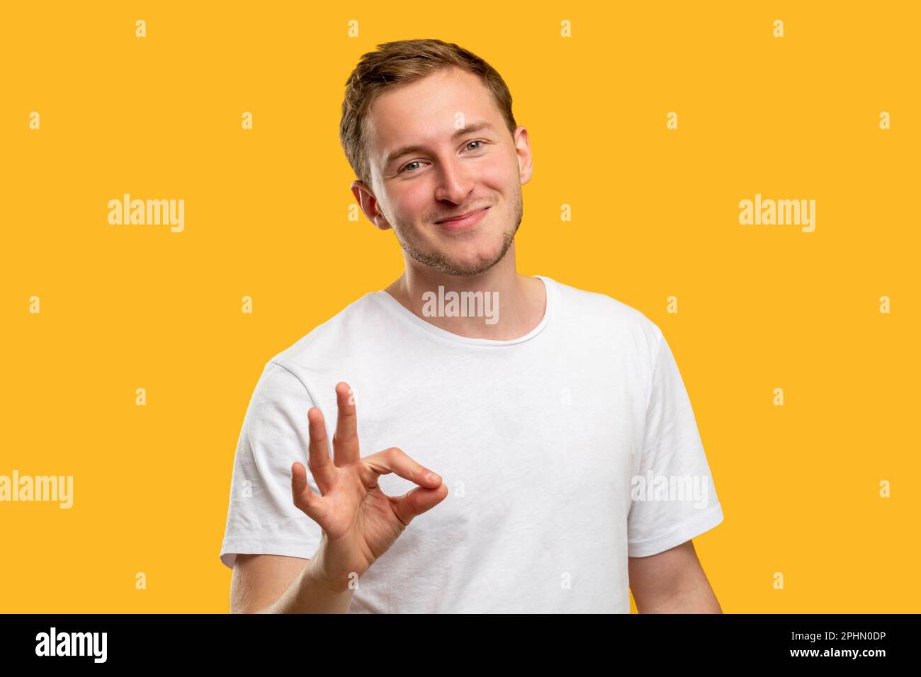 ok gesture great idea cheerful man approval sign Stock Photo - Alamy