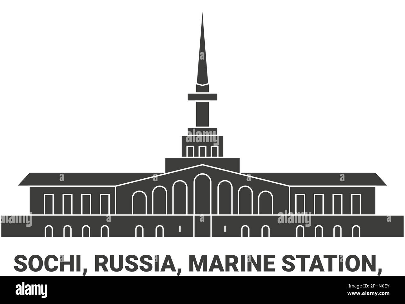 Russia, Sochi, Marine Station, travel landmark vector illustration ...