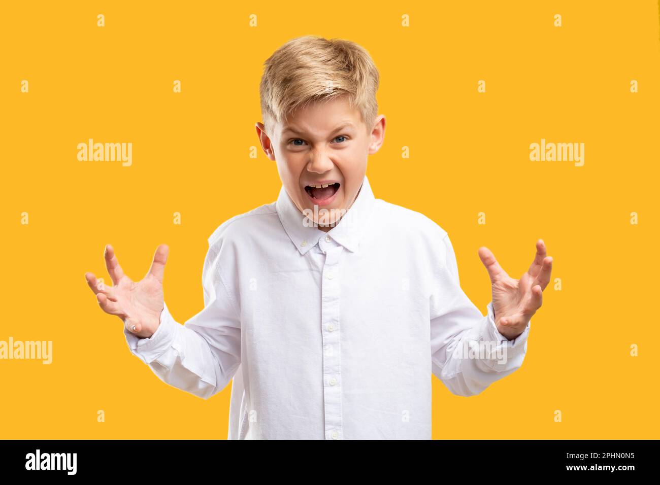 angry child portrait anxiety annoyed boy yelling Stock Photo - Alamy
