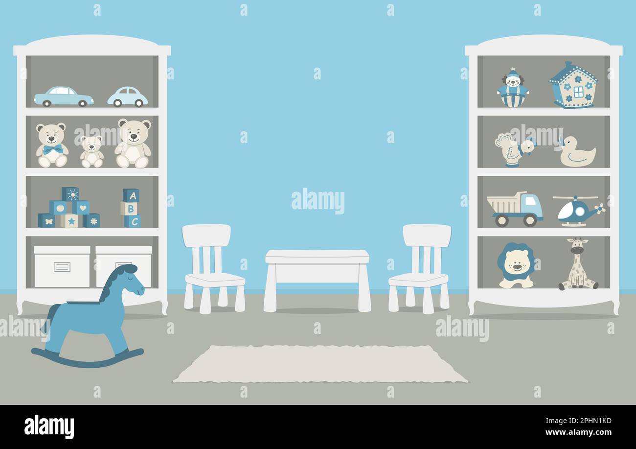 Playroom. Kid's room interior for a baby in a blue color. There are ...