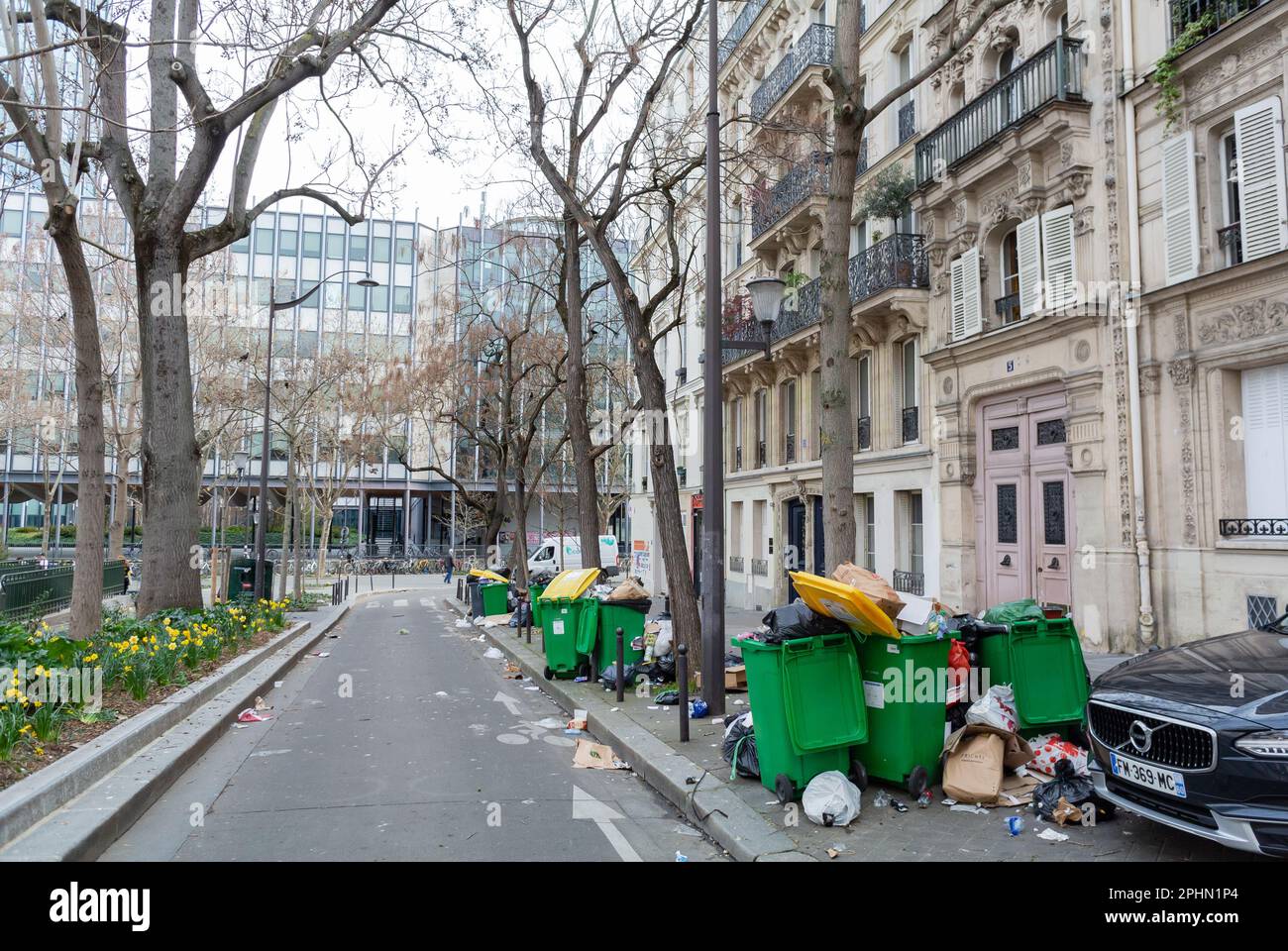 Paris, France, garbage on sidewalks during the strike against a ...
