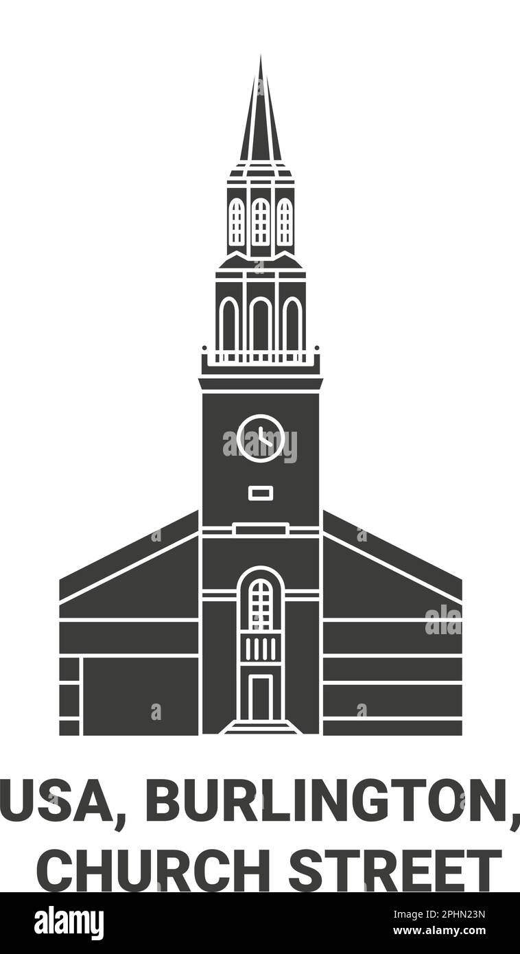 Usa, Burlington, Church Street travel landmark vector illustration ...