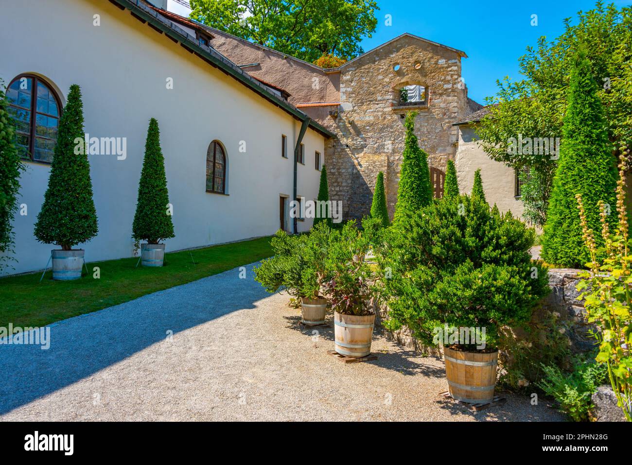Garden of Willibaldsburg castle in German town Eichstätt Stock Photo ...