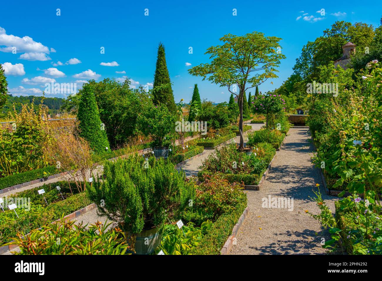Garden of Willibaldsburg castle in German town Eichstätt Stock Photo ...