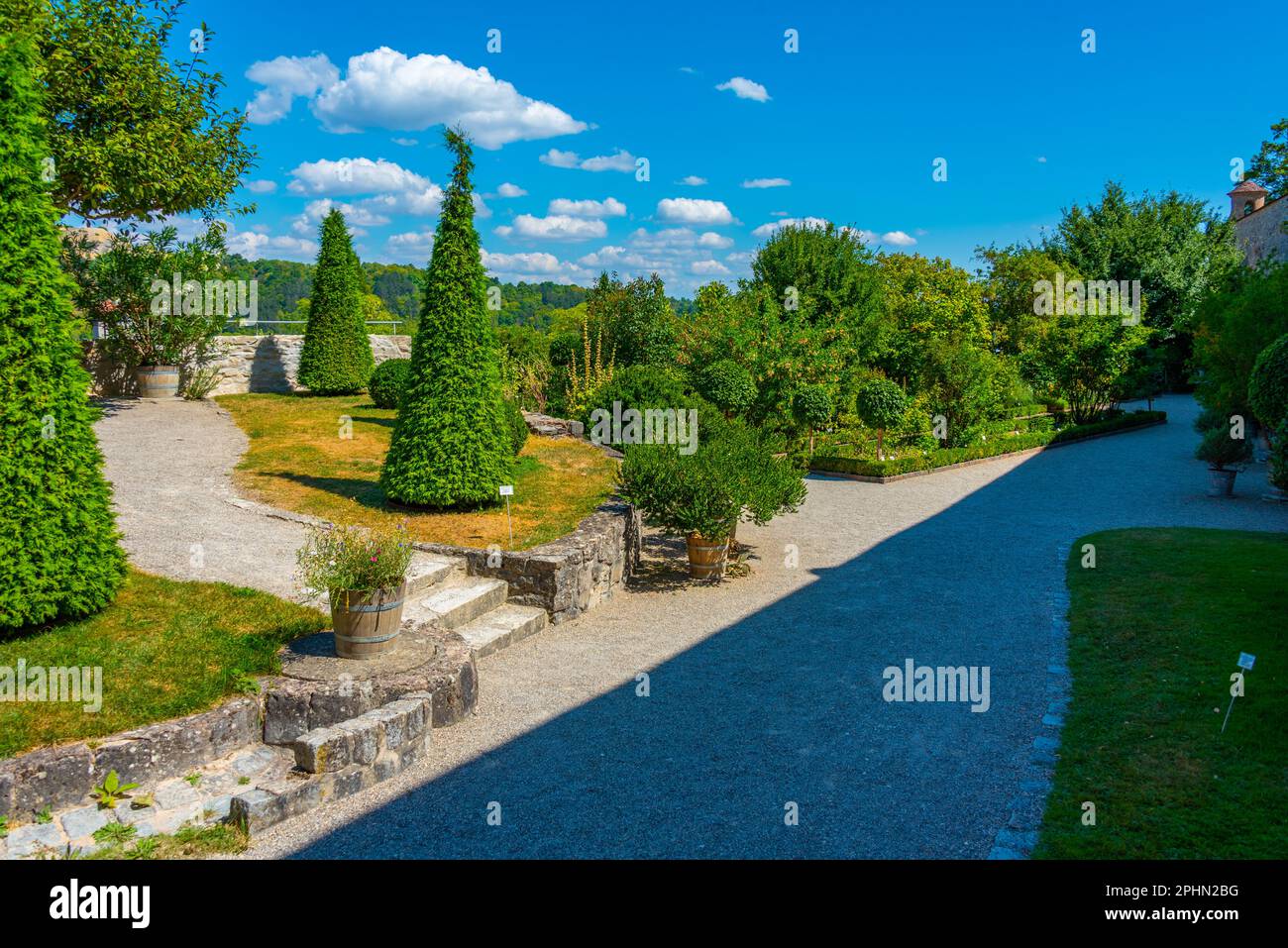 Garden of Willibaldsburg castle in German town Eichstätt Stock Photo ...