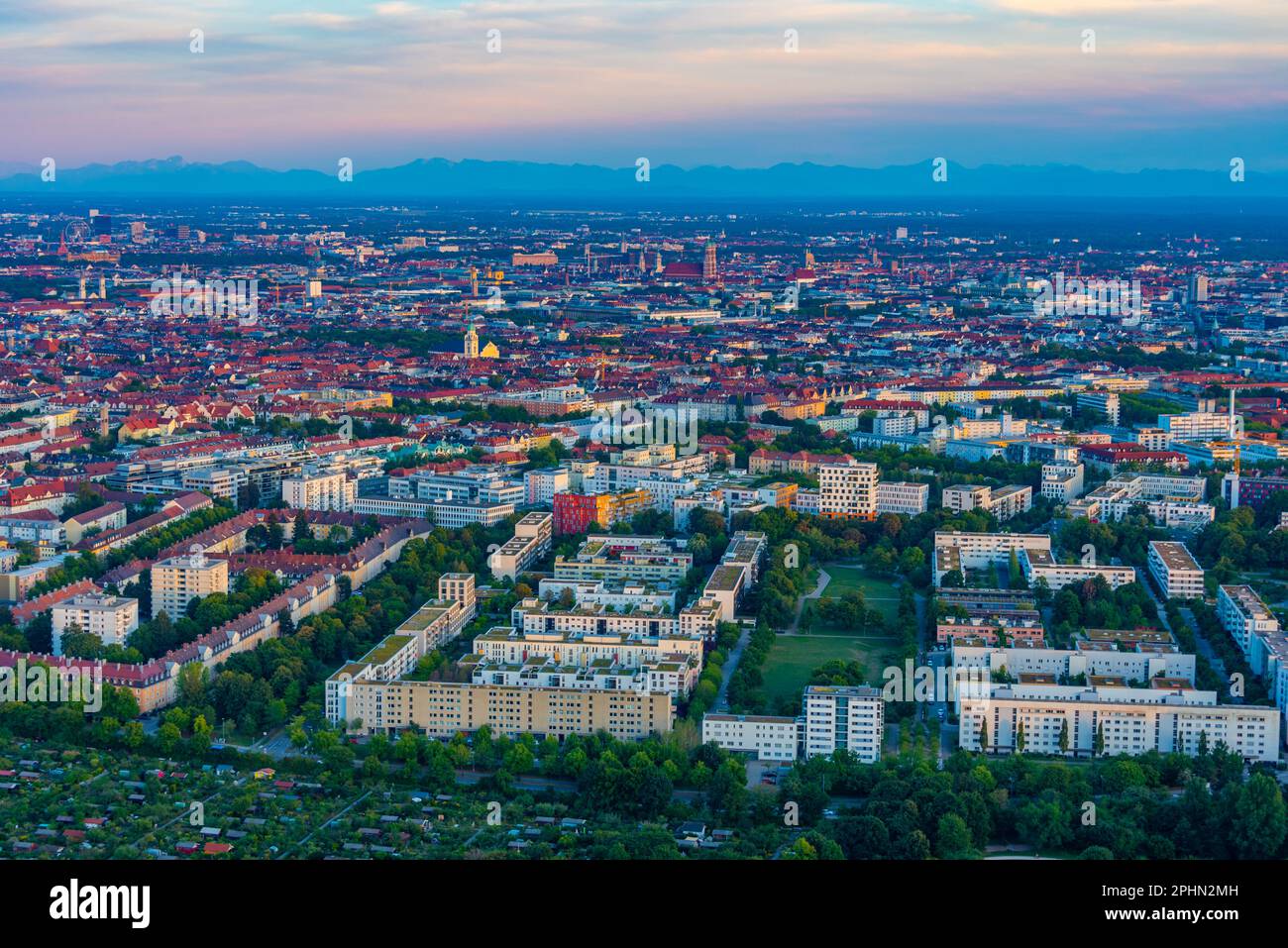 Sunset panorama of German town München Stock Photo - Alamy