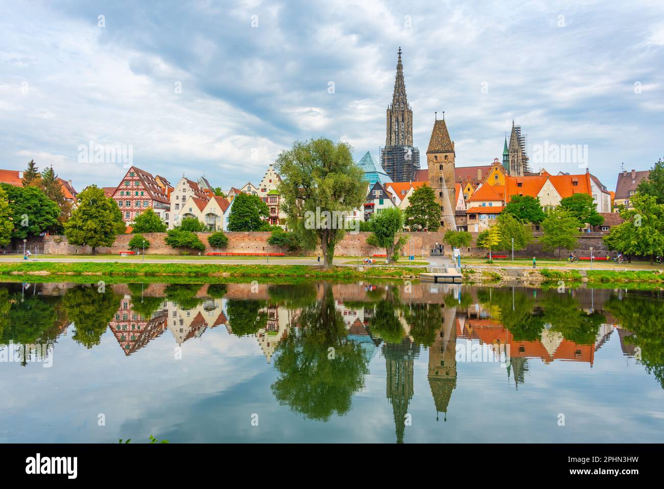 Cityscape of German town Ulm reflecting on river Danube Stock Photo - Alamy