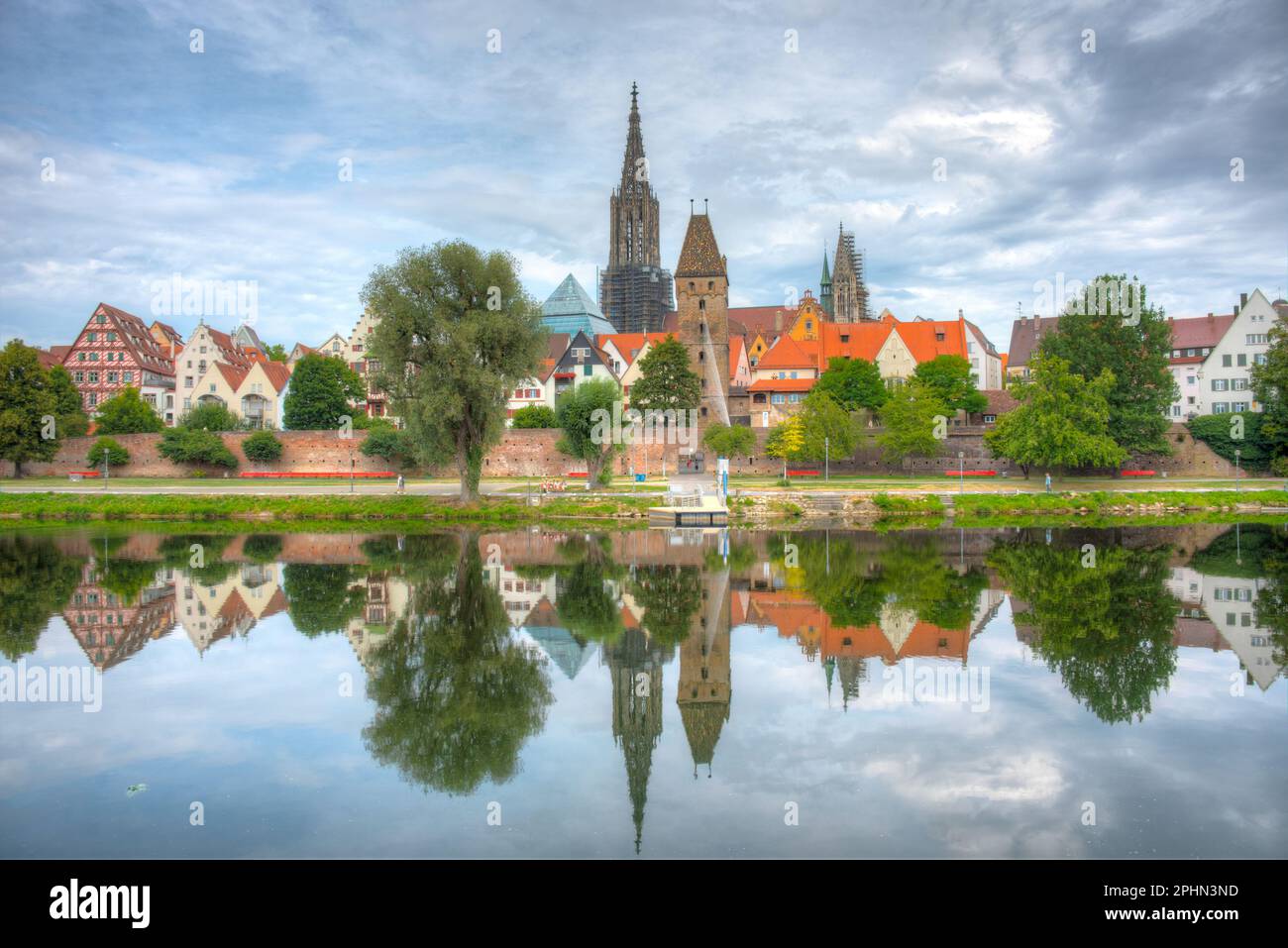 Cityscape of German town Ulm reflecting on river Danube Stock Photo - Alamy