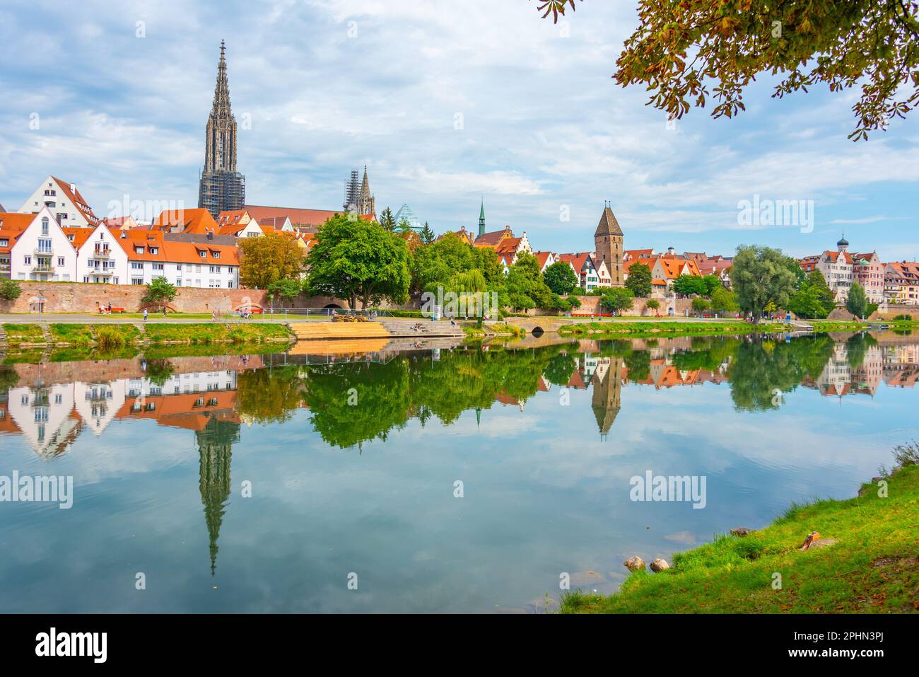 Cityscape of German town Ulm reflecting on river Danube Stock Photo - Alamy