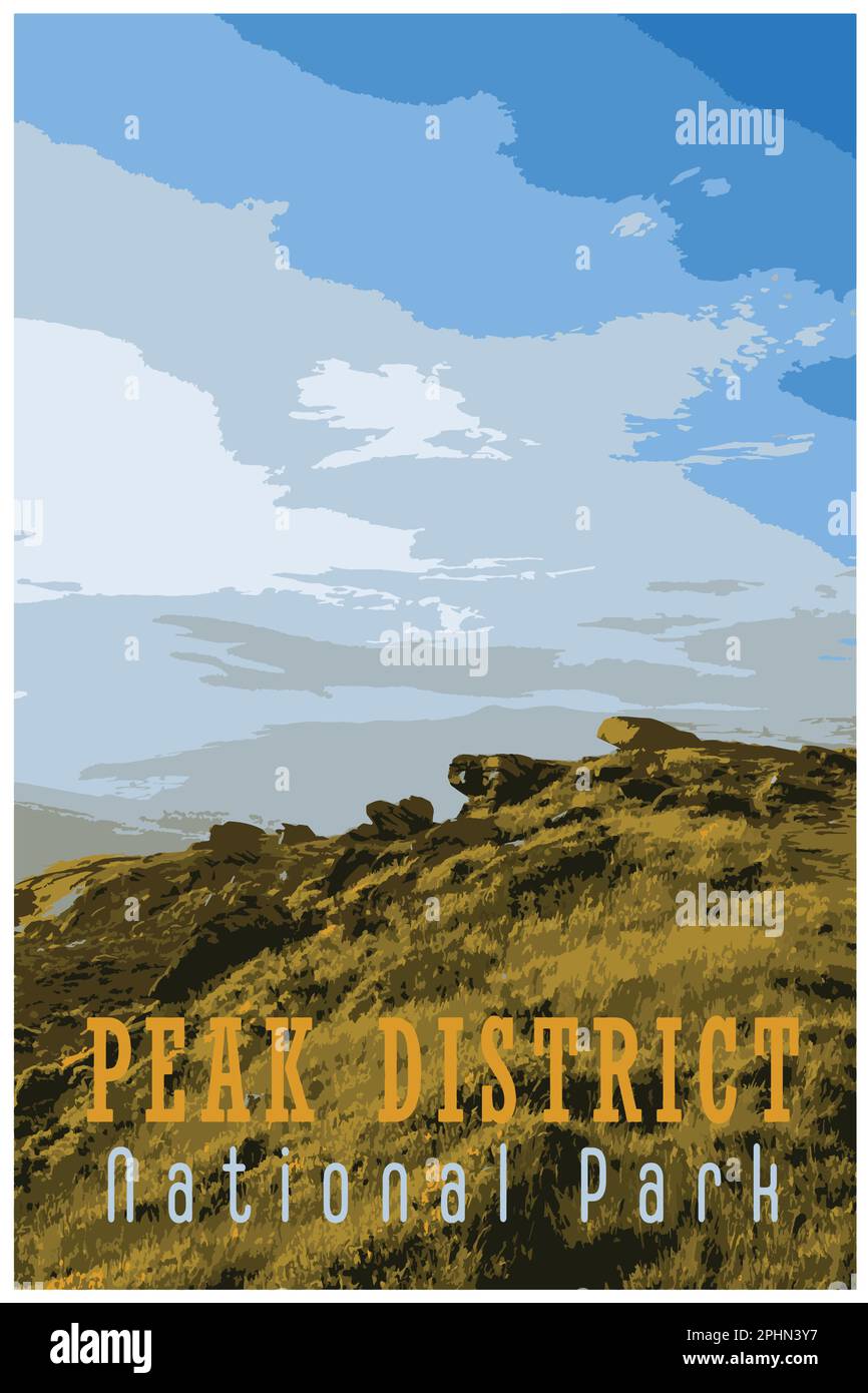 Nostalgic retro travel poster of the Peak District National Park ...