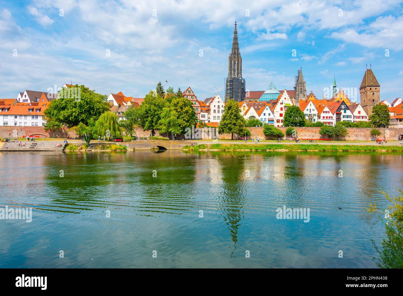 Cityscape of German town Ulm reflecting on river Danube Stock Photo - Alamy