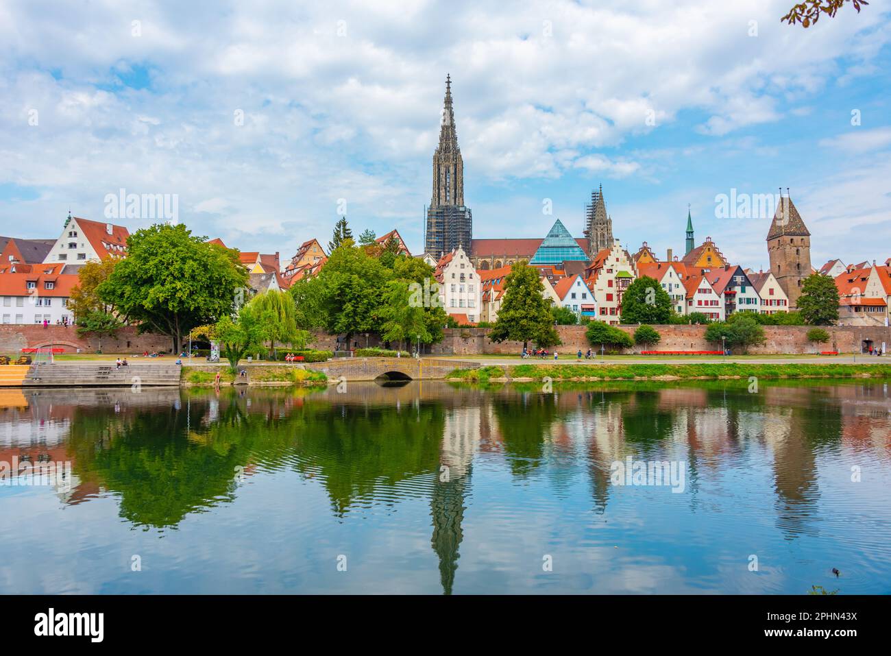 Cityscape of German town Ulm reflecting on river Danube Stock Photo - Alamy
