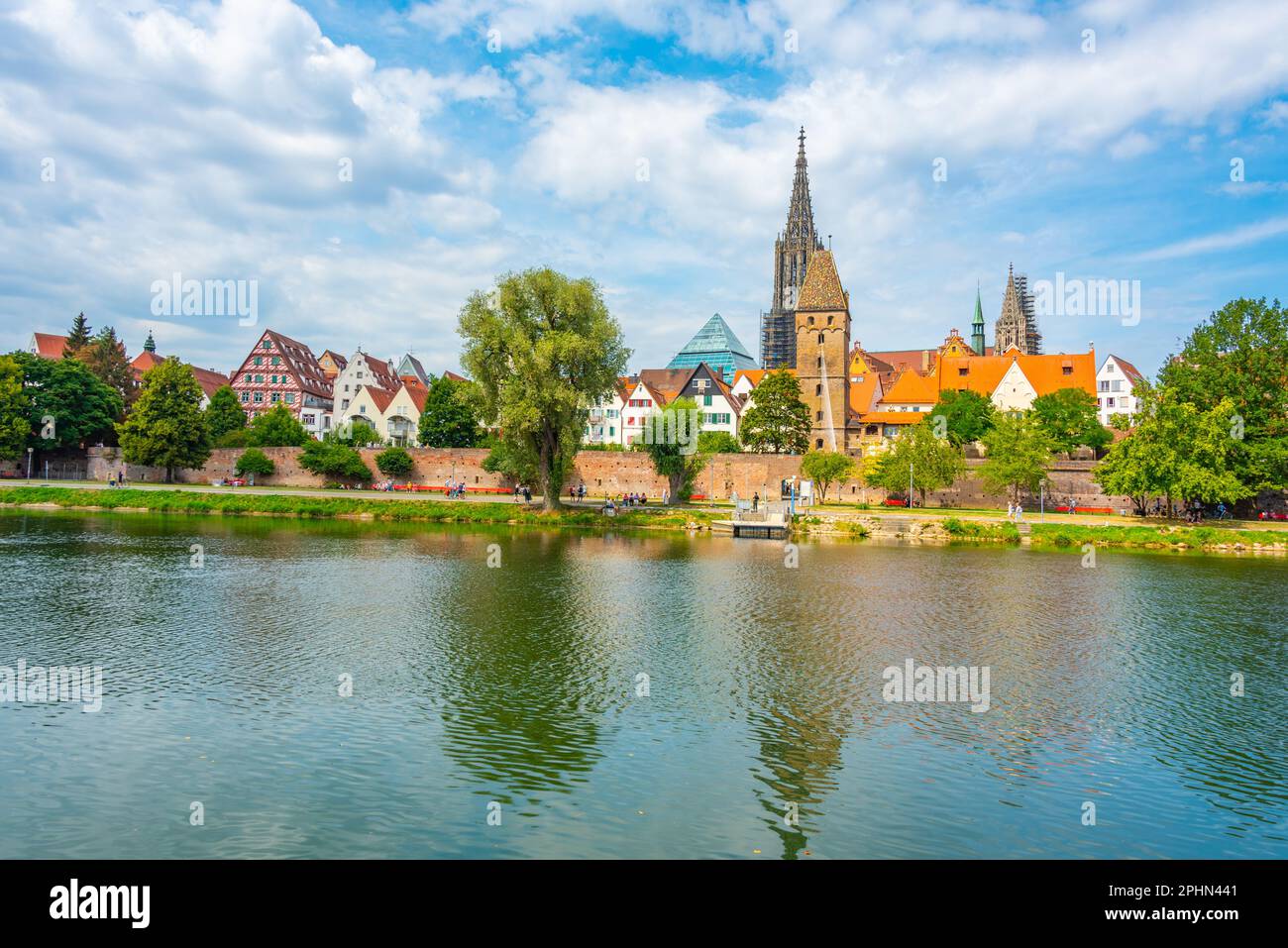 Cityscape of German town Ulm reflecting on river Danube Stock Photo - Alamy