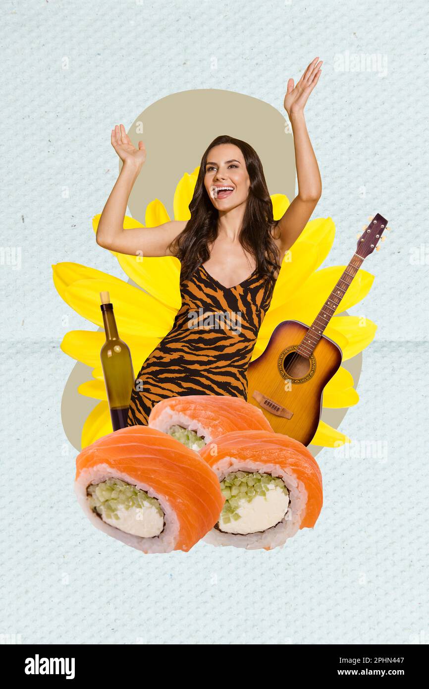 Creative 3d photo artwork graphics collage painting of smiling dreamy ...