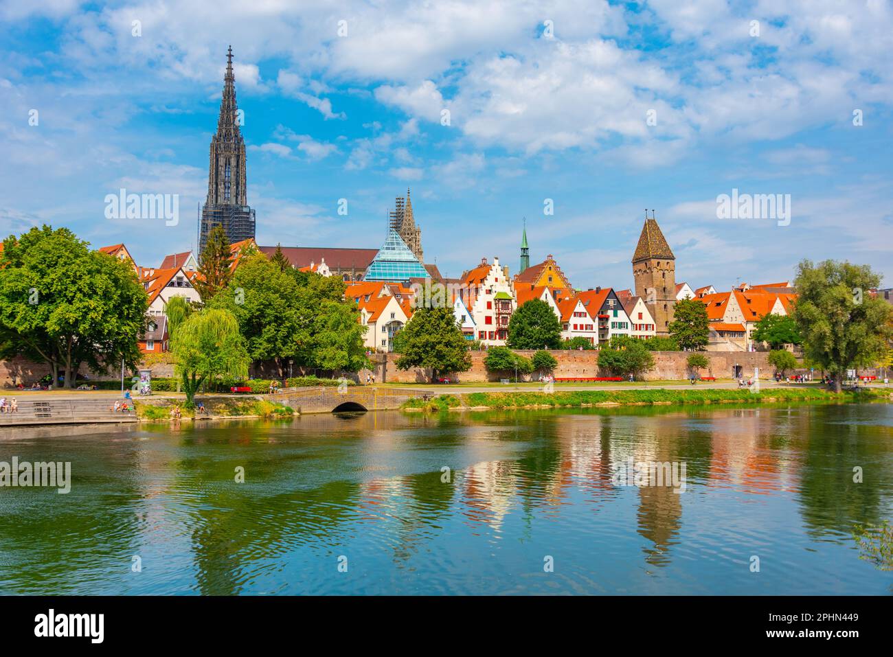 Cityscape of German town Ulm reflecting on river Danube Stock Photo - Alamy