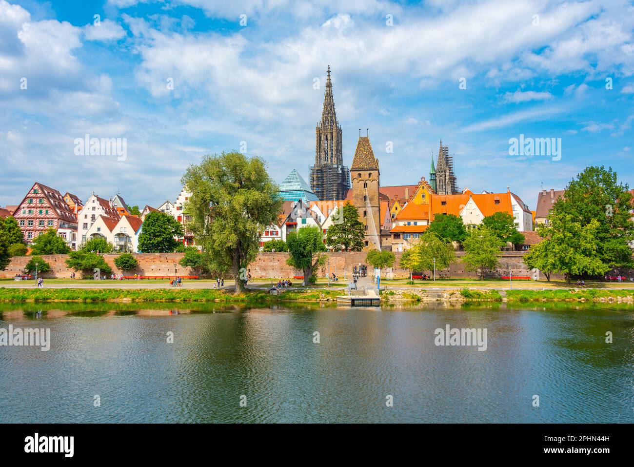 Cityscape of German town Ulm reflecting on river Danube Stock Photo - Alamy